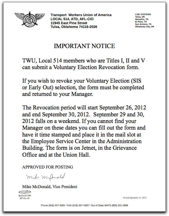 IMPORTANT NOTICE – Revocation Period for “Early Out” – Transport ...